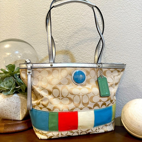 Coach | Bags | Coach Signature Multi Stripe Tote Bagshoulder Bag F7426 ...